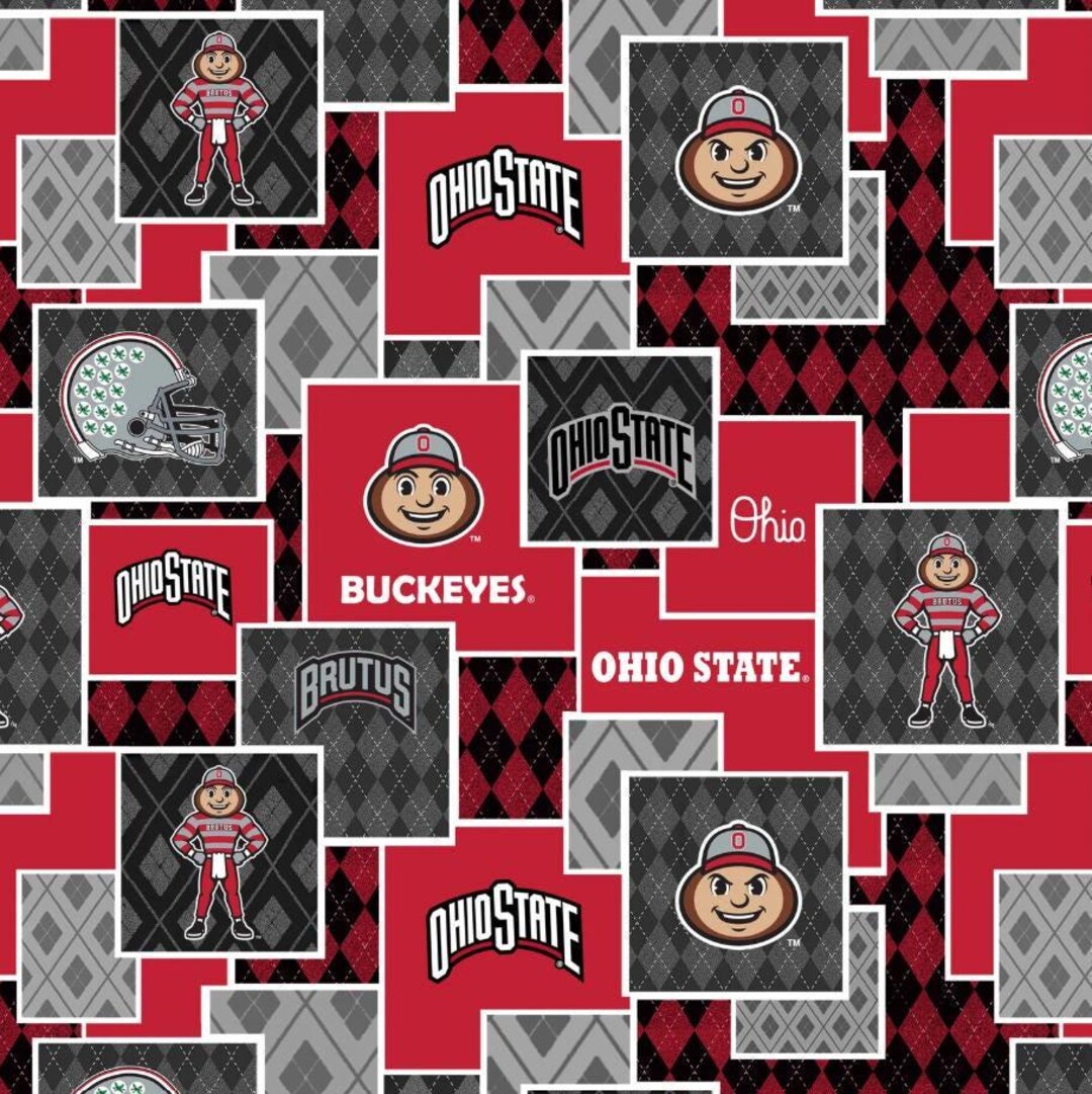 OSU Cotton Fabric Ohio State University Buckeyes Argyle 100% Cotton ...