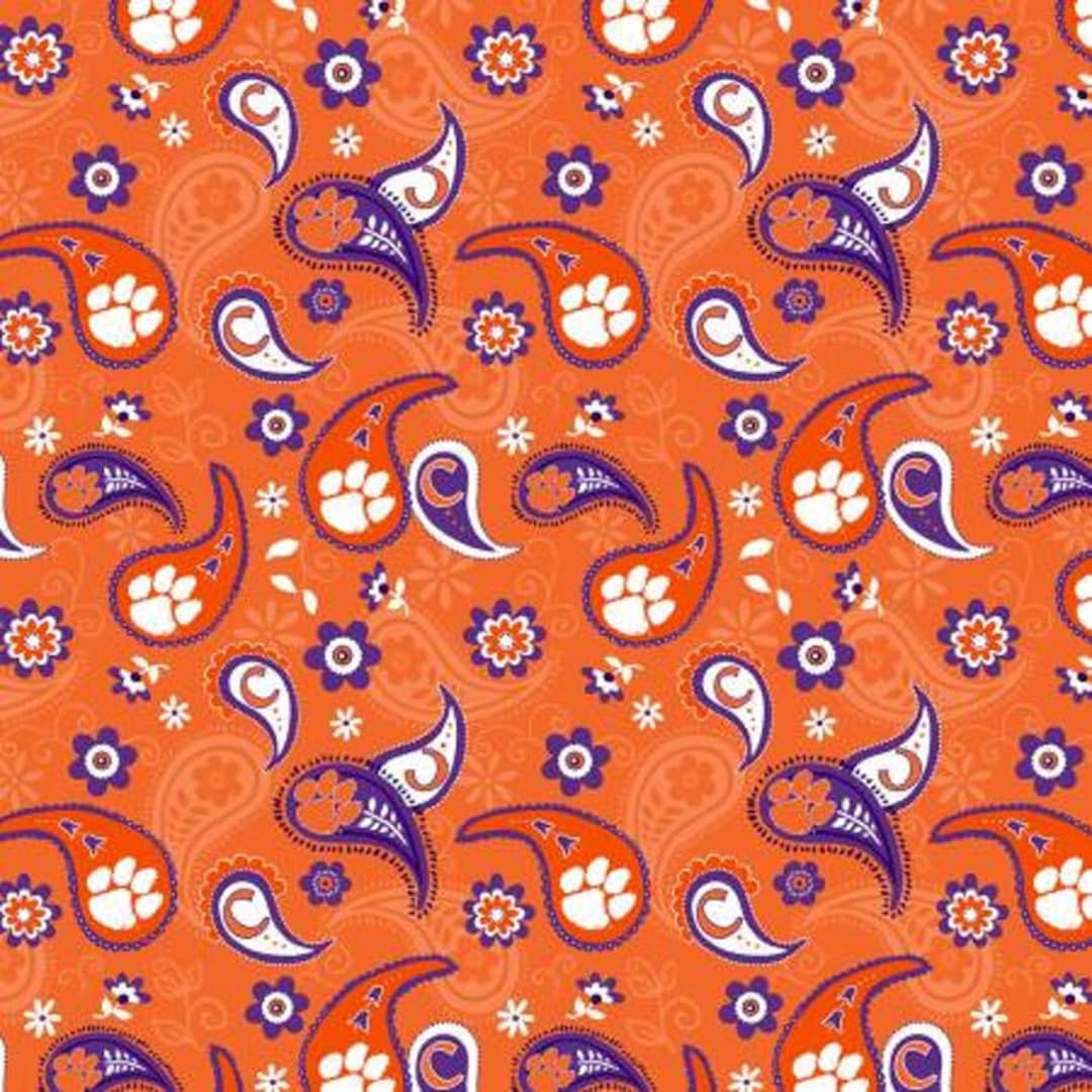 Clemson Tigers Paisley Fabric 100% Cotton Officially Licensed - Etsy