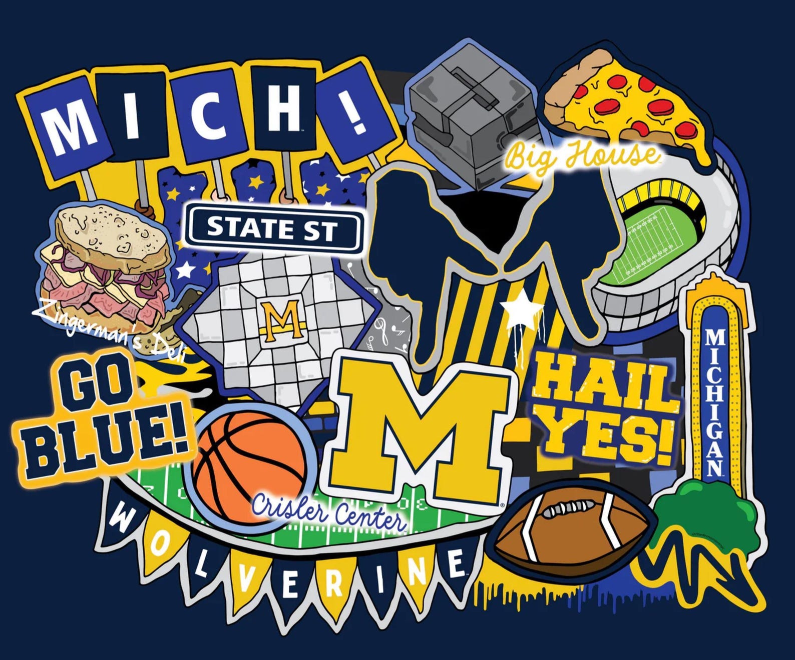 Michigan Wolverines 100% Cotton Doodle Panel 36x42 Officially Licensed ...