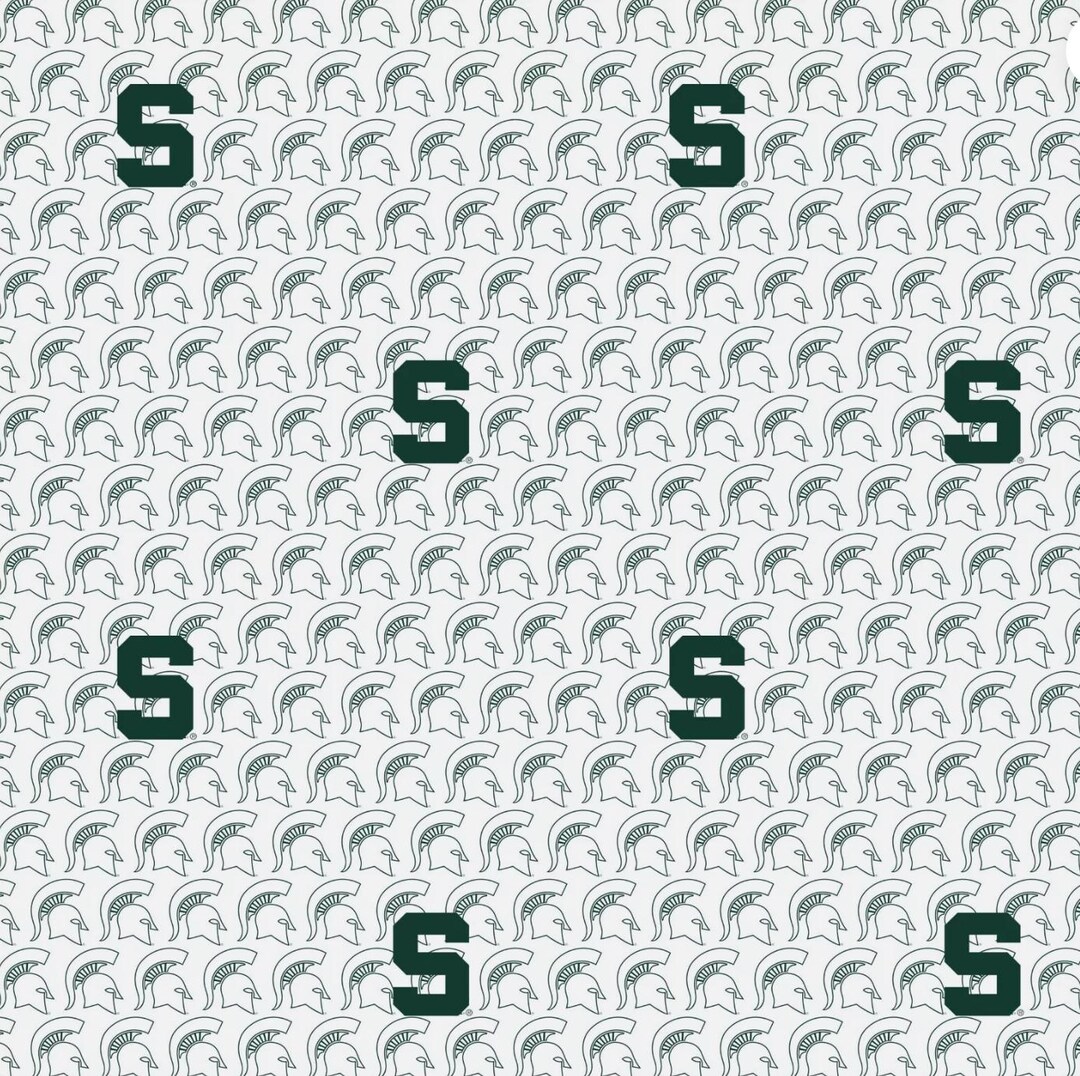 Michigan State Spartans Fabric 100% Cotton White Block S Officially ...