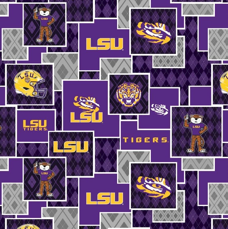 LSU Cotton Fabric Louisiana State Tigers Argyle 100% Cotton Officially ...