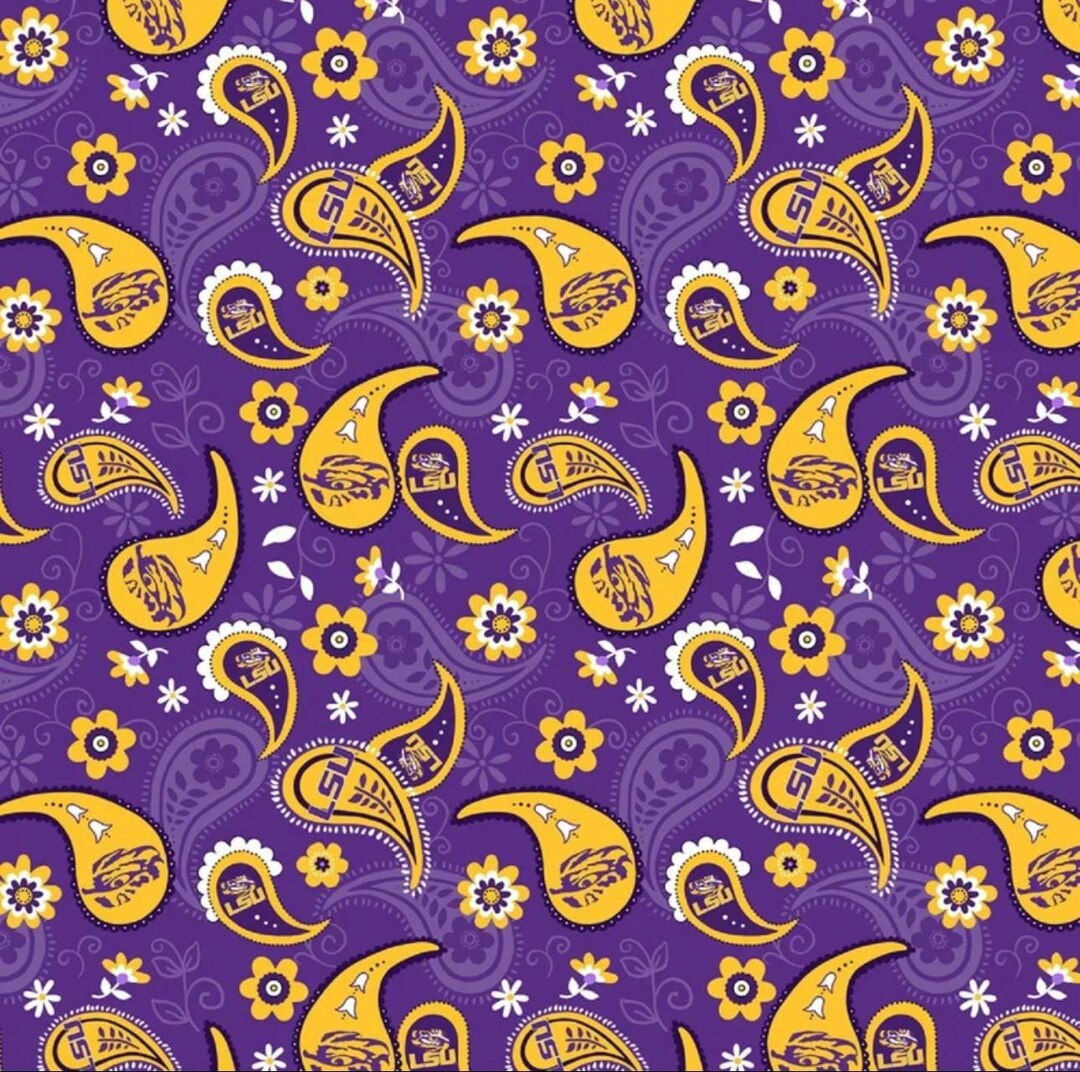 LSU Cotton Fabric Louisiana State Tigers 100% Cotton Paisley Officially ...