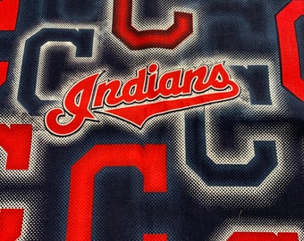 MLB CLEVELAND INDIANS Throwback Print Baseball 100% Cotton Fabric ...