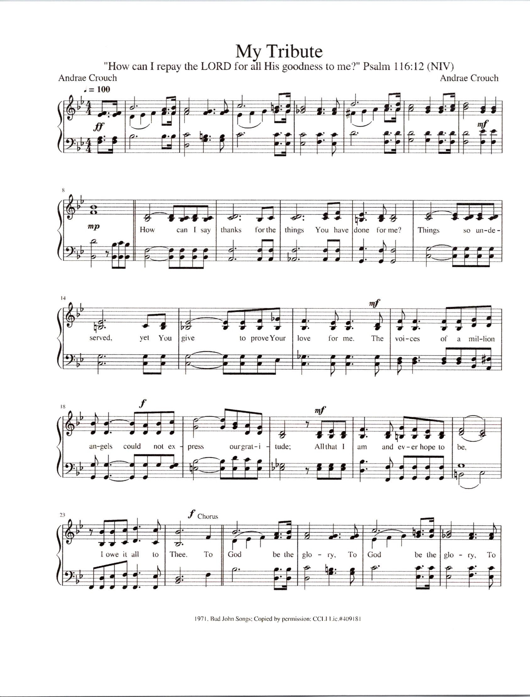My Tribute by Andrae Crouch - Digital Religious Piano With Lyrics Sheet ...