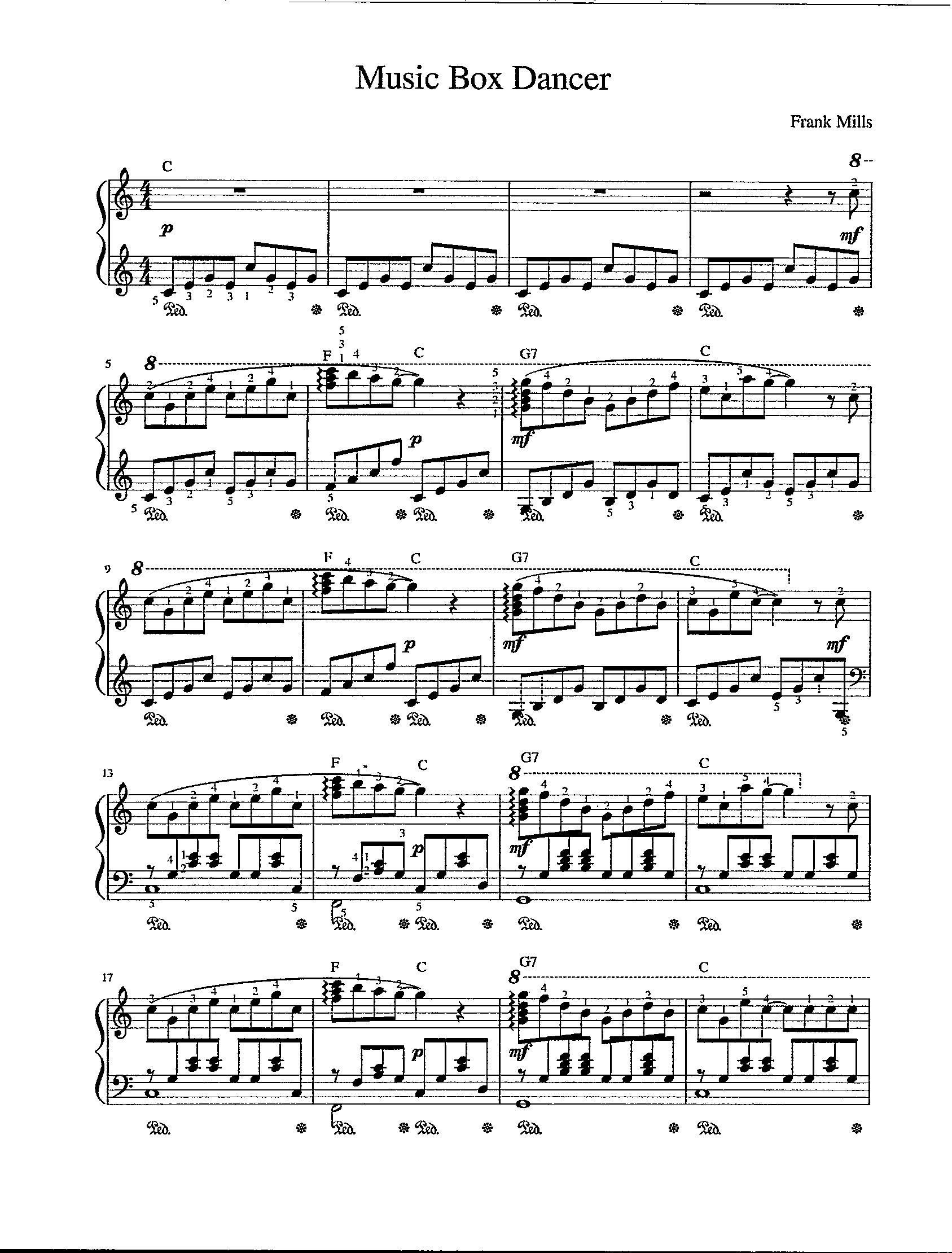 Digital Sheet Music: Music Box Dancer Piano Solo - Key of C - Etsy