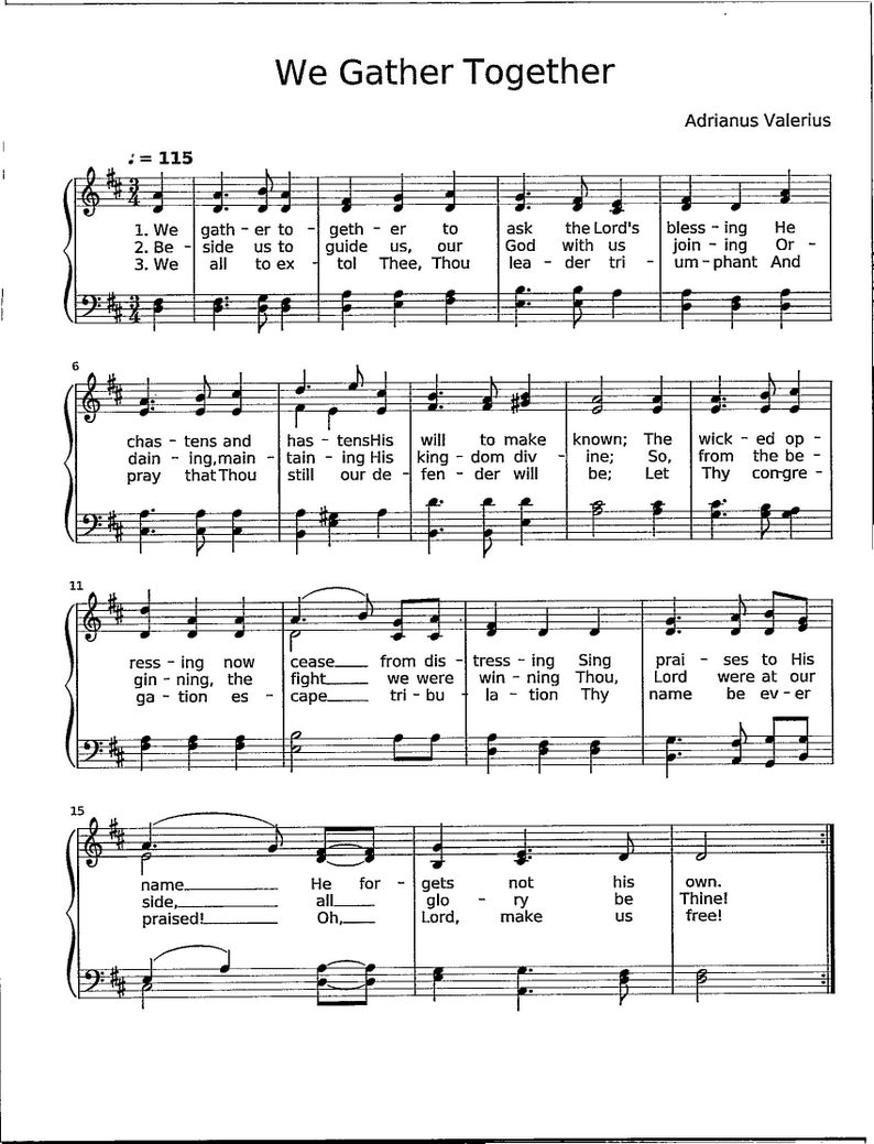 We Gather Together - Digital Hymn Tune With Lyrics for Thanksgiving ...