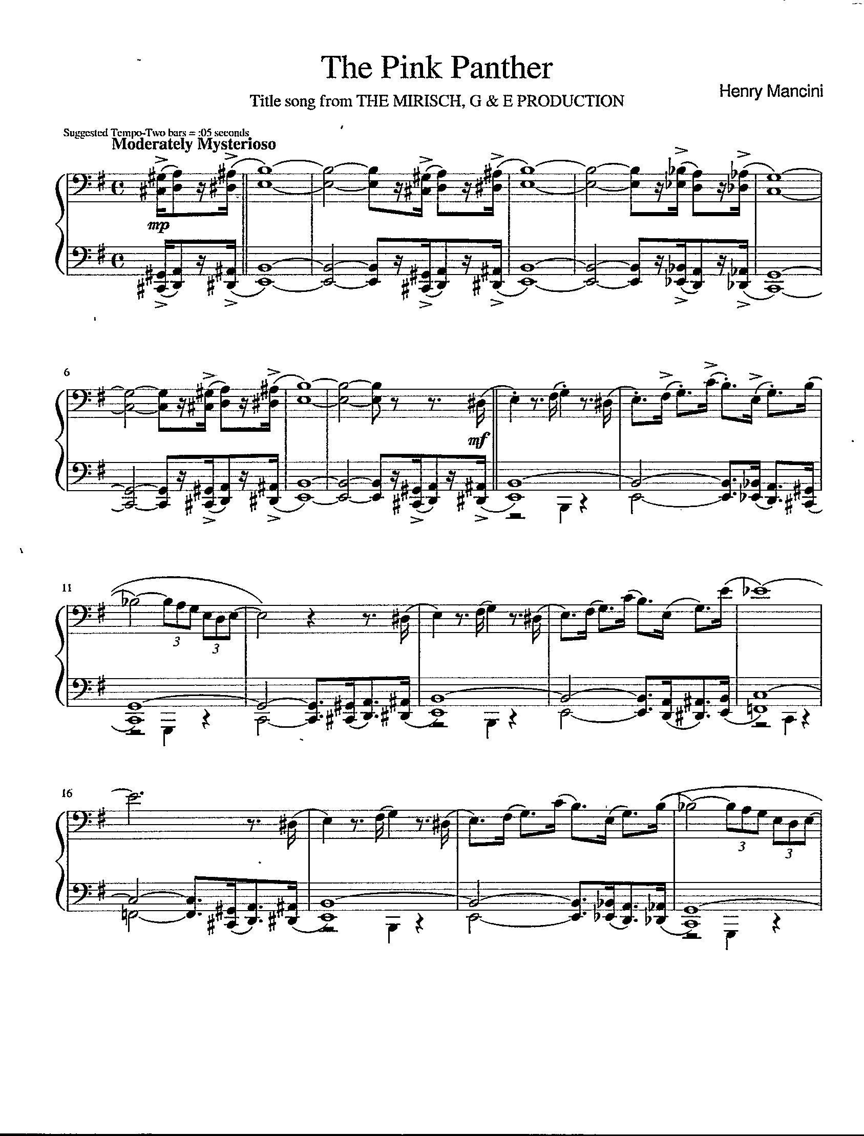 Digital Sheet Music: the Pink Panther Piano Solo - Etsy