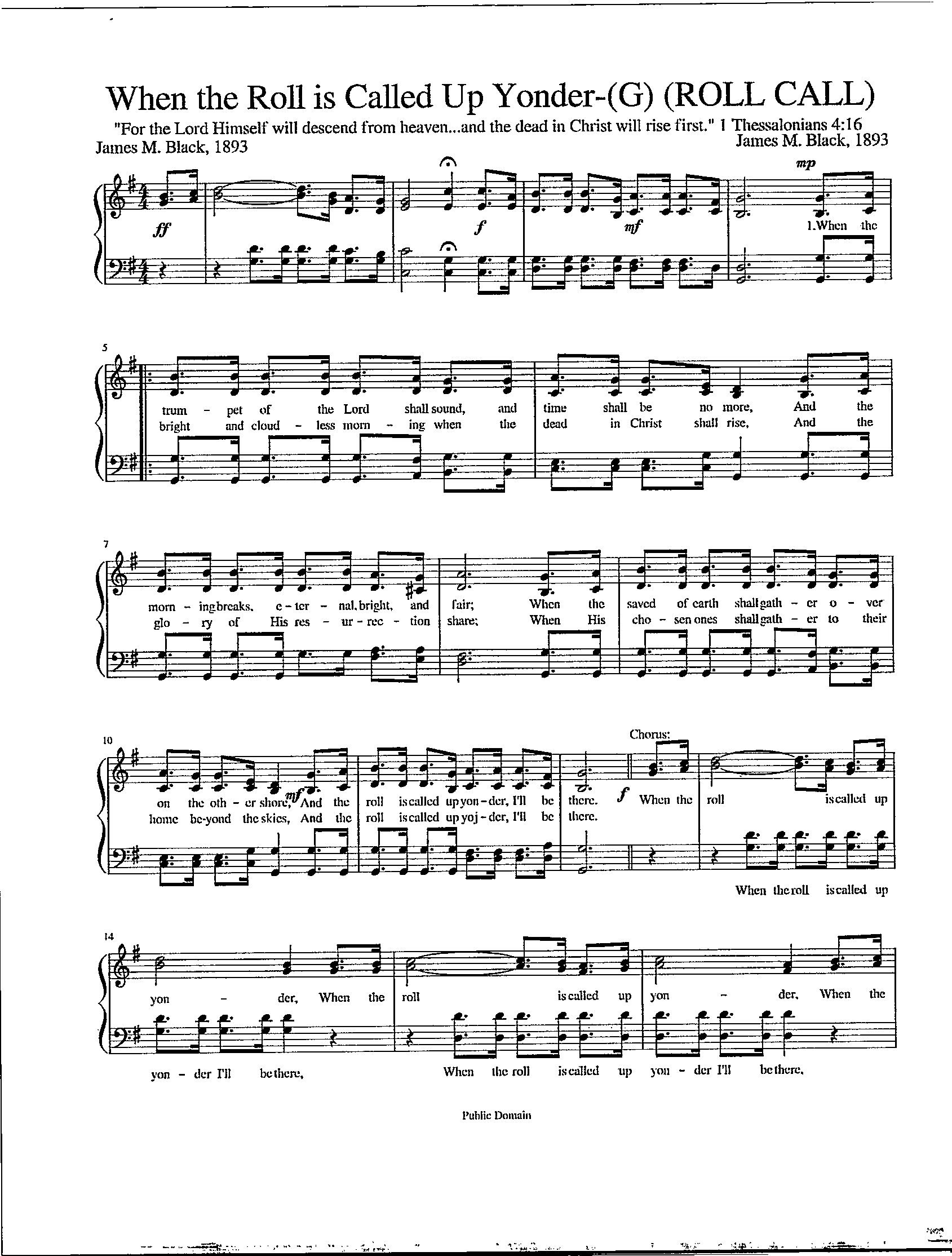 When the Roll is Called up Yonder - Digital Hymn Tune With Verses - Key of G - Etsy
