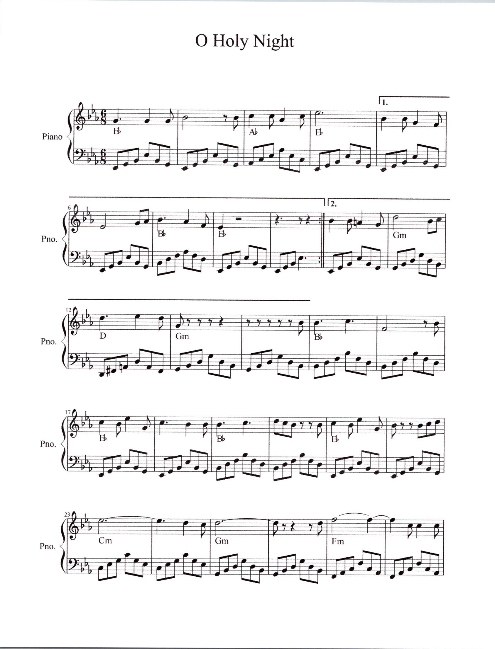O Holy Night Piano Solo - Digital Christmas Tune Sheet Music - Key of E ...