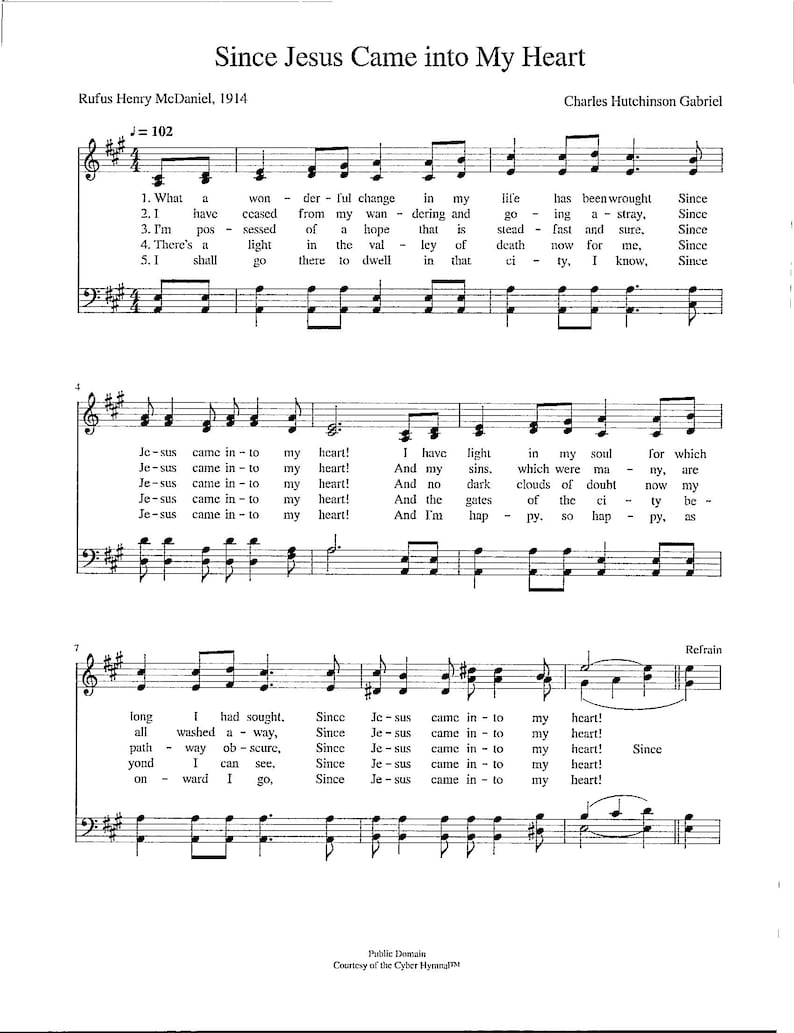 Since Jesus Came Into My Heart - Digital Download Hymn Tune for Piano ...