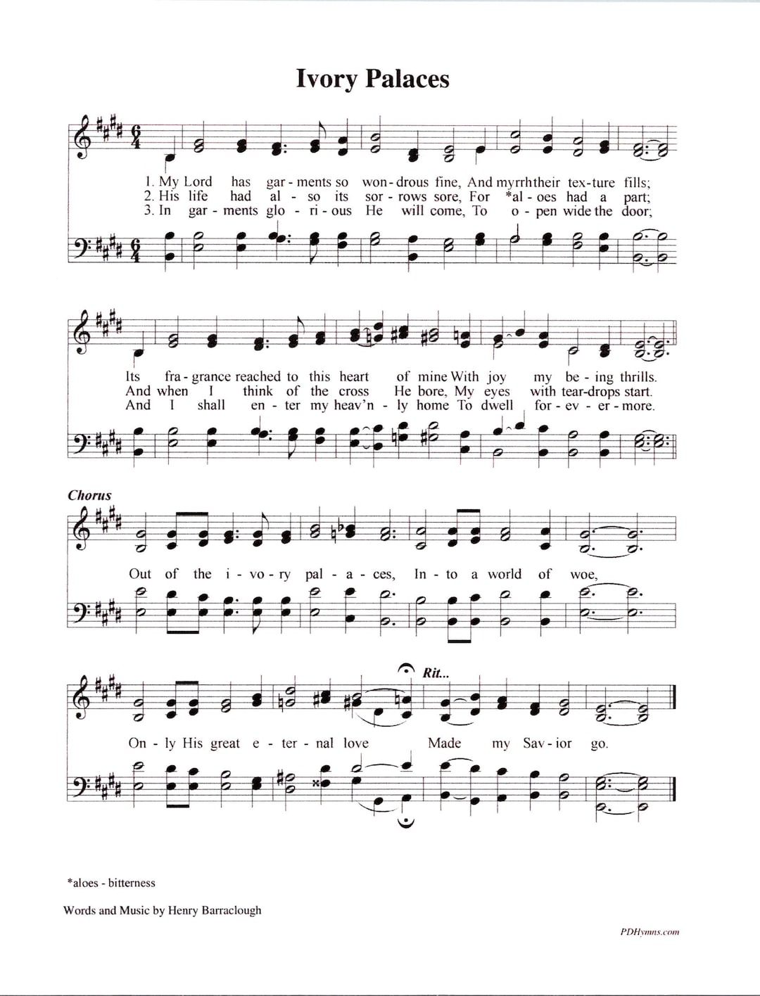 Ivory Palaces - Digital Hymn Tune Sheet Music Piano and Lyrics - Key of ...