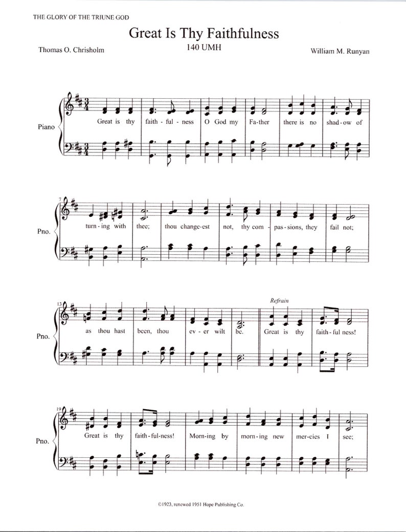 Great is Thy Faithfulness - Digital Hymn Tune Piano and Lyrics - Key of ...