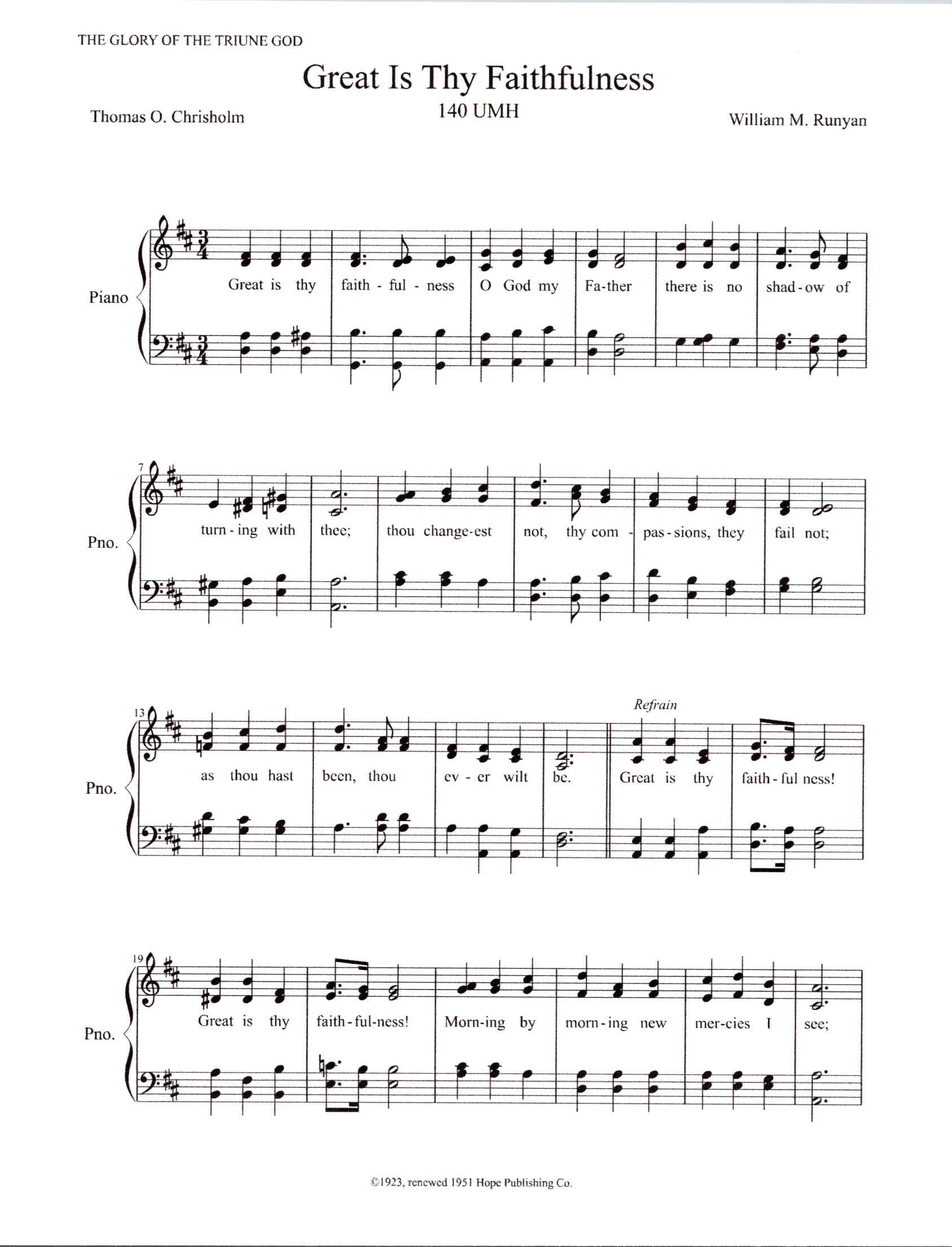 Great is Thy Faithfulness - Digital Hymn Tune Piano and Lyrics - Key of ...