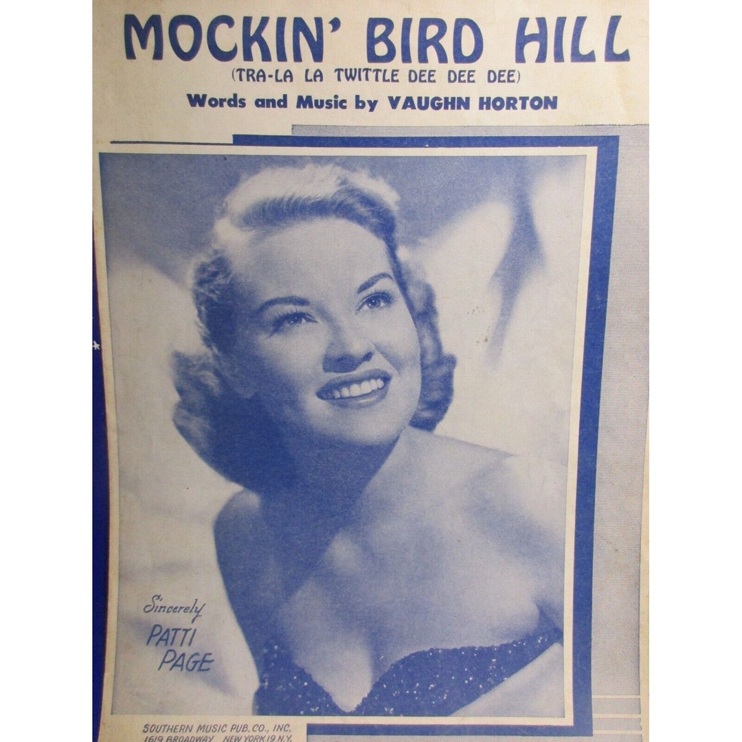 1949 Mockin' Bird Hill by Patti Page Sheet Music Key of G Southern ...