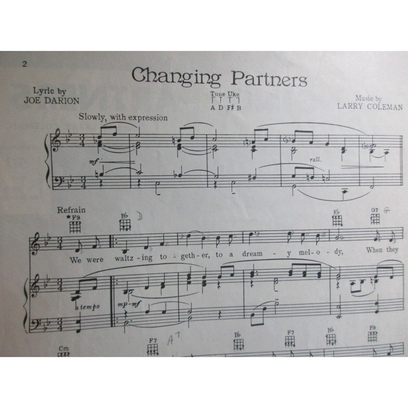 1953 Changing Partners Sheet Music by Patti Page Key of B Flat Porgie ...
