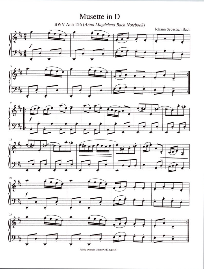 Musette in D by Johann Sebastian Bach - Digital Classic Sheet Music ...