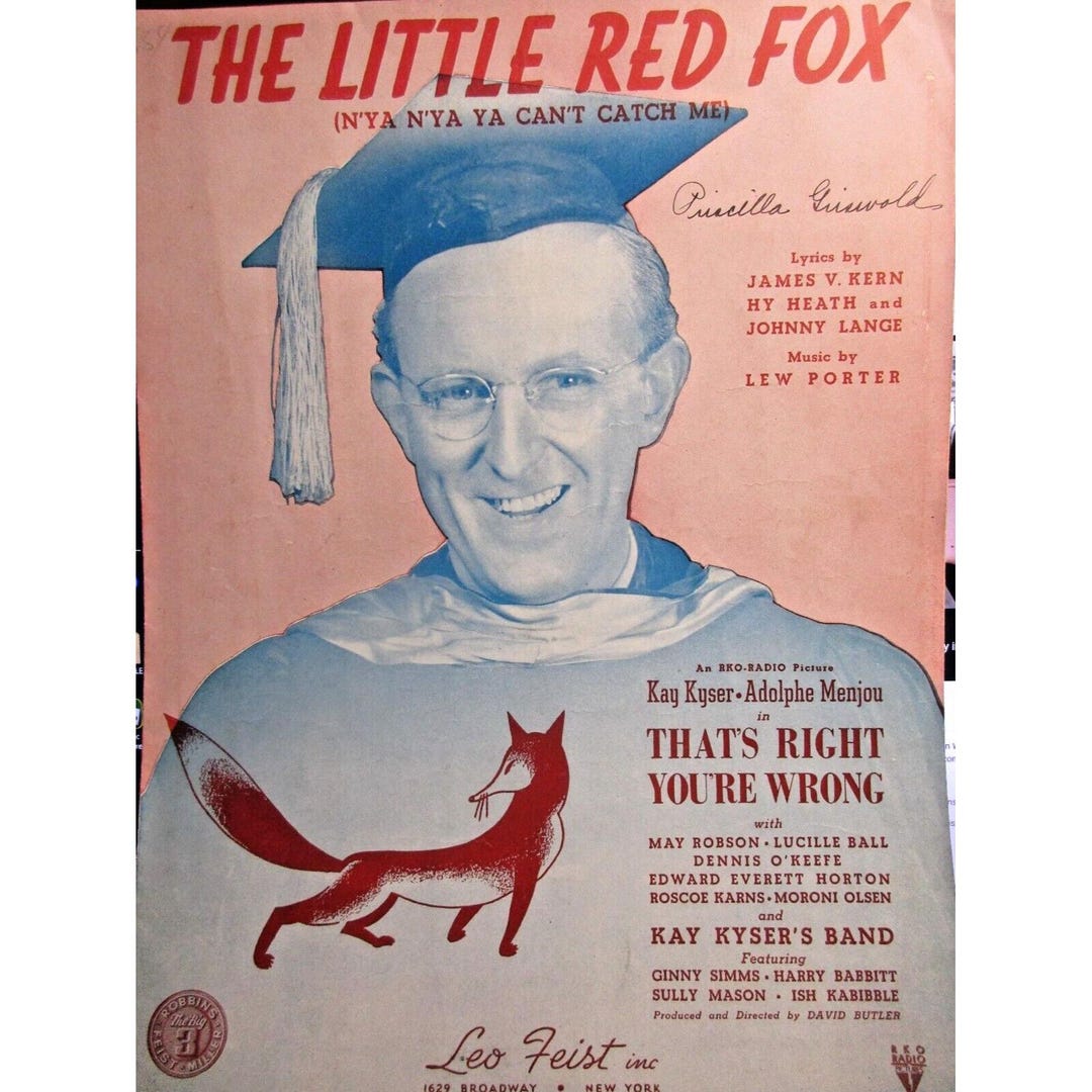 Sheet Music - the Little Red Fox - 1939 Leo Feist Inc. for Piano Lyrics ...