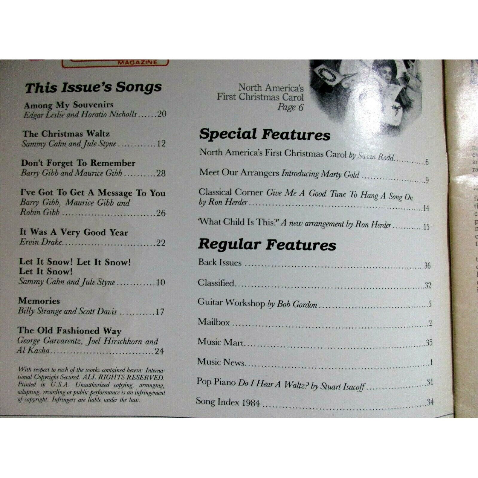 Sheet Music Magazine Dec 1984 Piano/guitar/vocal 8 Arrangements Vol 8 ...