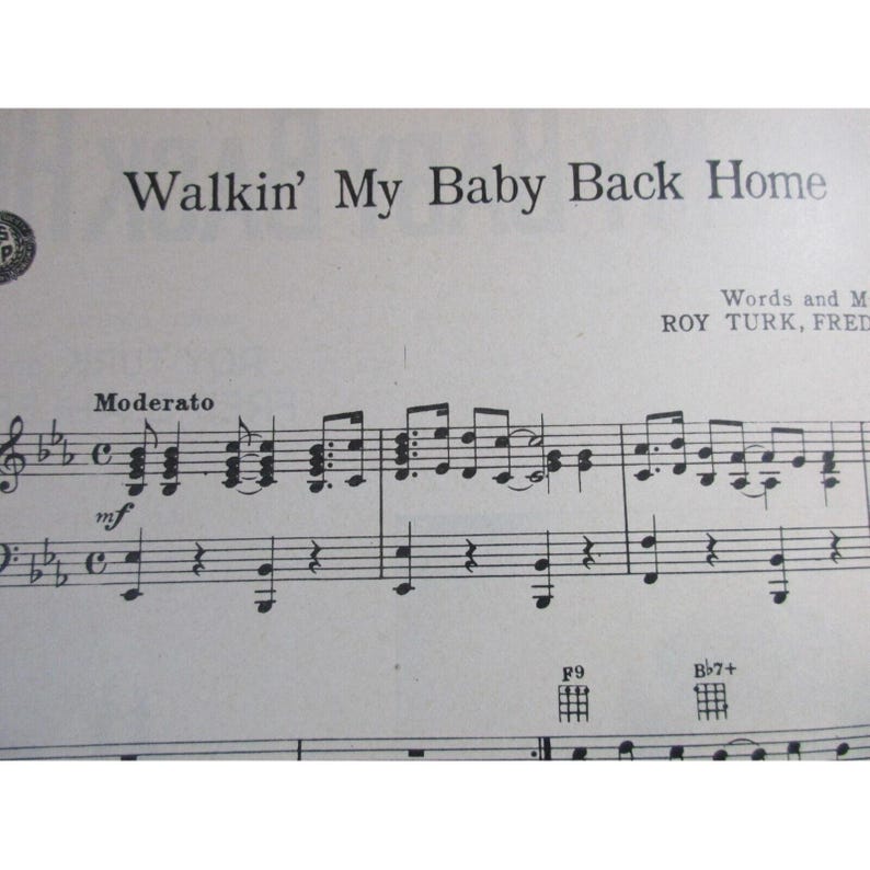 Sheet Music - Walkin' My Baby Back Home Recorded by Johnnie Ray - 1930 - Etsy