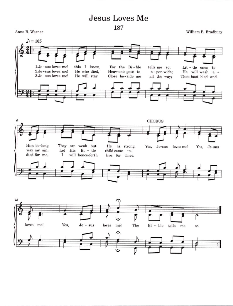 Jesus Loves Me - Digital Hymn Tune - Key of C - Etsy