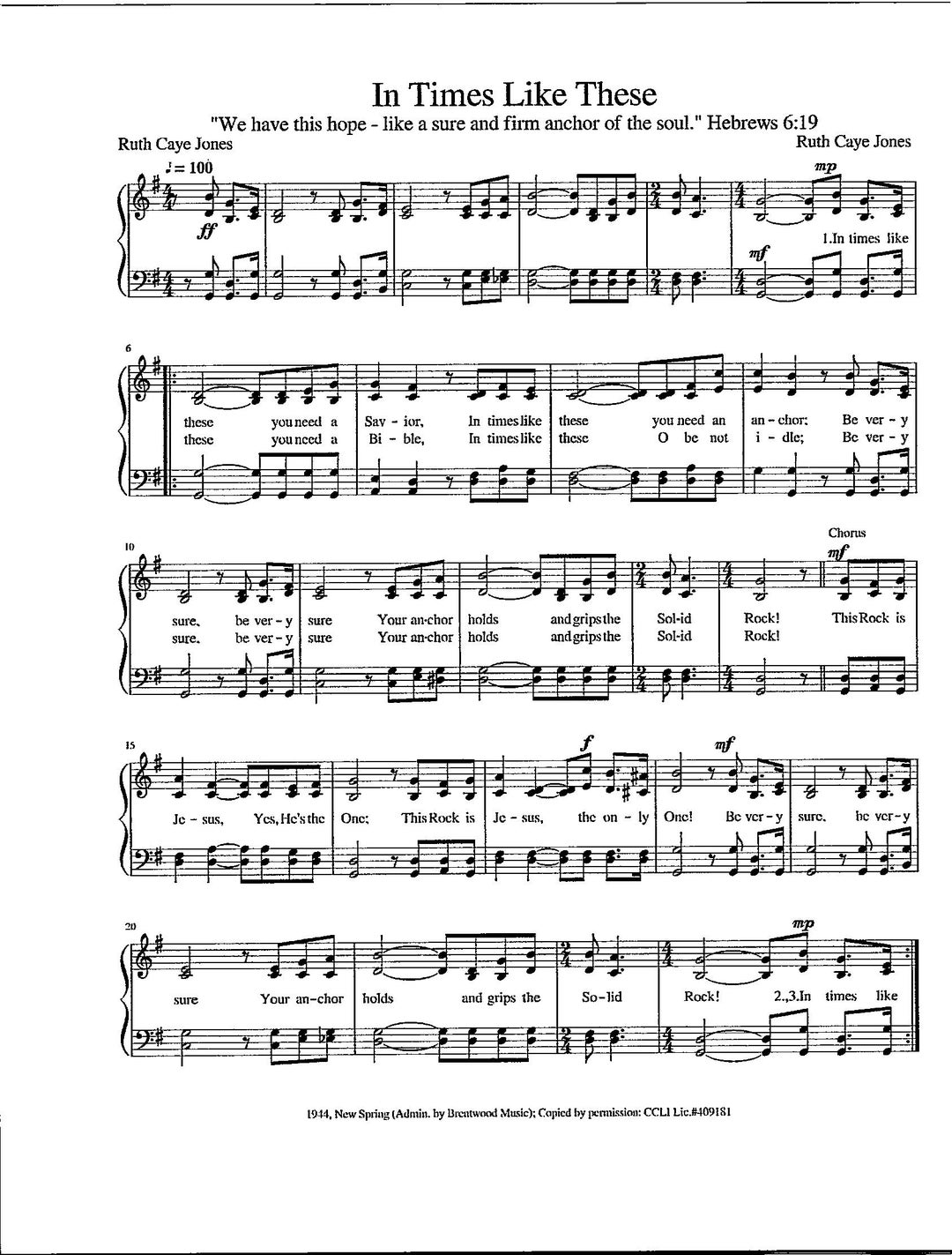 In Times Like These - Digital Hymn Tune With Lyrics - Key of G - Etsy