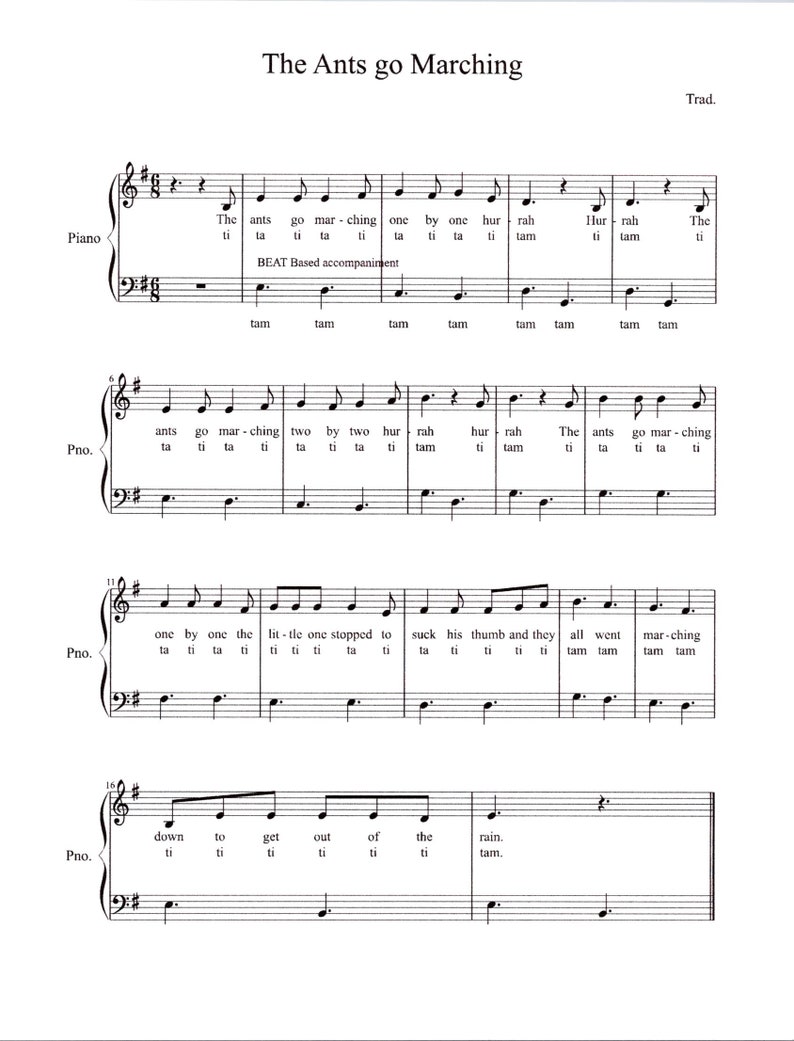 The Ants Go Marching (teaching Arrangement) - Digital Beginner Piano ...