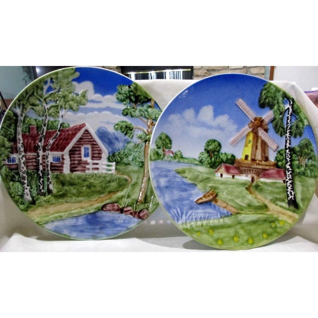 Hand Painted Plates W/ Hanger Made in Western Germany Windmill Cabin ...