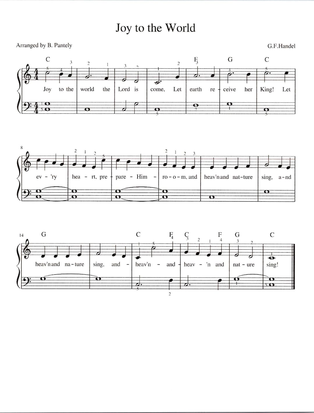 Joy to the World - Digital Christmas Sheet Music for Piano & Voices ...