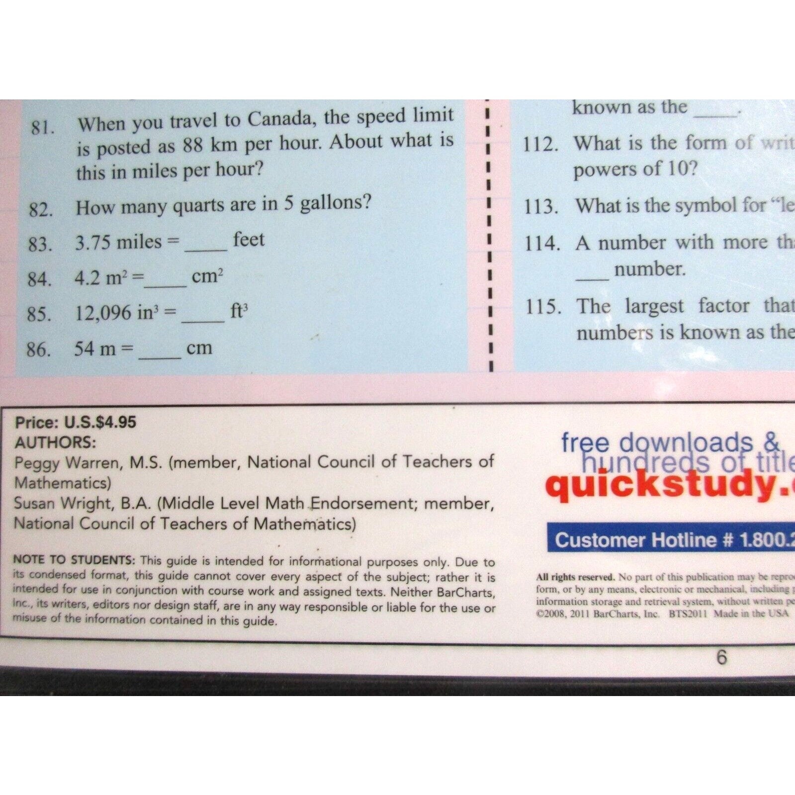 Quick Study Laminated Math Fundamentals 1 -bar Charts Tri-fold Front ...