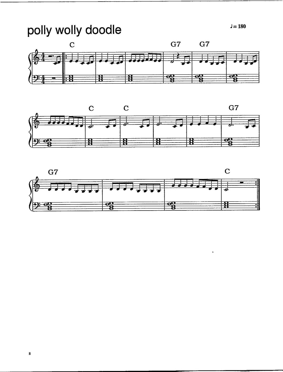 Polly Wolly Doodle - Digital Sheet Music Early Piano Solo With Chords ...