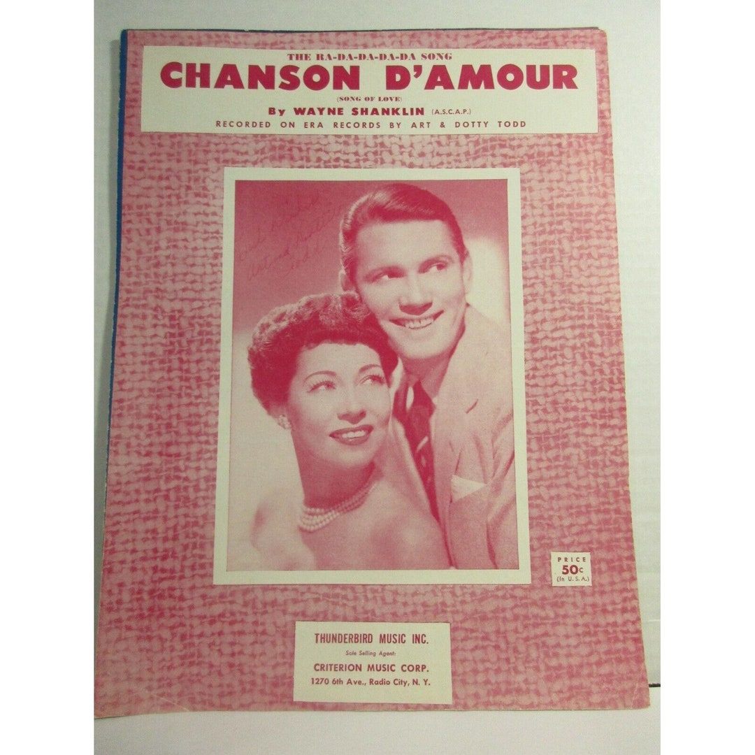 Sheet Music - Chanson D'amour - Art & Dotty Todd Thunderbird Music 1958 ...