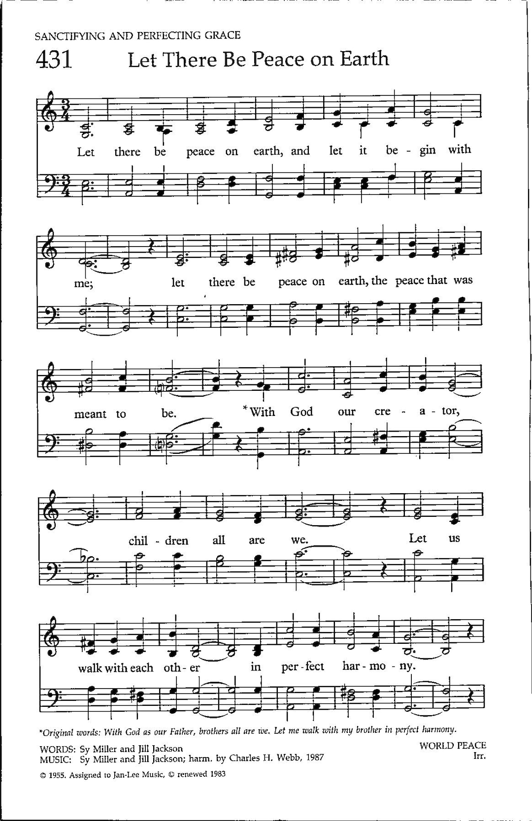 Let There Be Peace on Earth - Digital Printable Hymnal Tune 1955 - Etsy