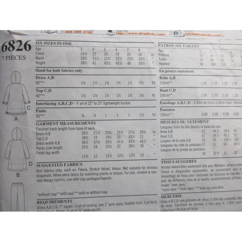 Simplicity Pattern 6826 Kids New Look Top Coat Dress Pants CUT Undated ...
