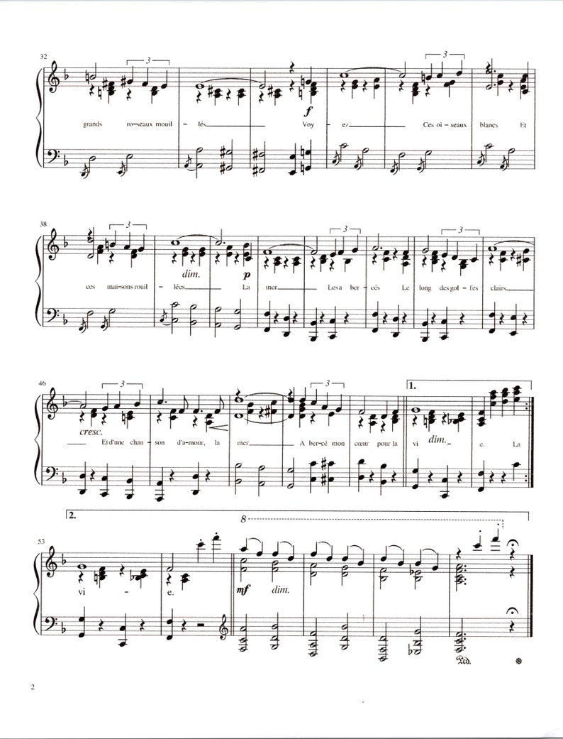 La Mer by Charles Trenet - Digital Sheet Music and Vocal - Key of F - Etsy