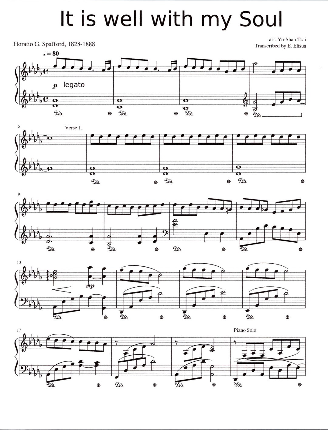 It is Well With My Soul - Digital Hymn Tune Piano Solo - Key of D Flat ...