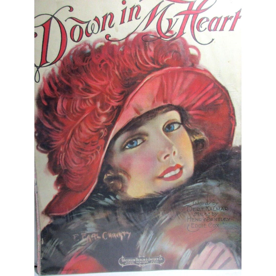 1919 Down in My Heart Sheet Music Operatic Edition Cover by F. Eary ...
