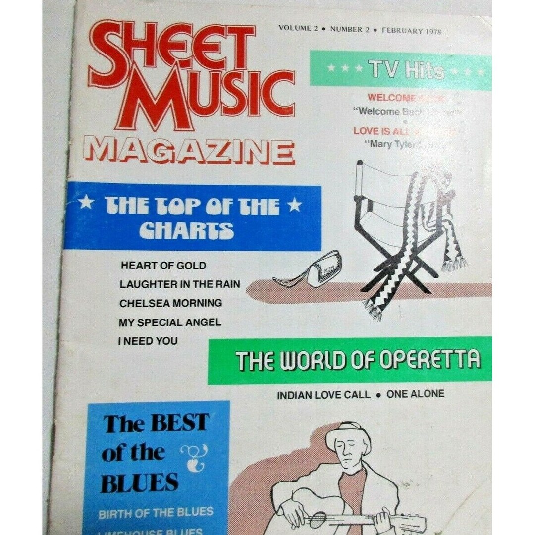 Sheet Music Magazine Vol 2 No 2 Feb 1978 VTG 12 Songs Blues Operetta TV ...