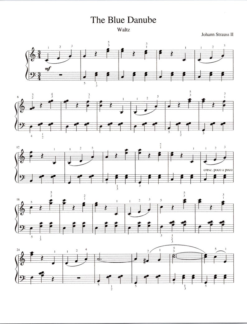 The Blue Danube Waltz by Johann Strauss - Digital Piano Solo - Key of C ...