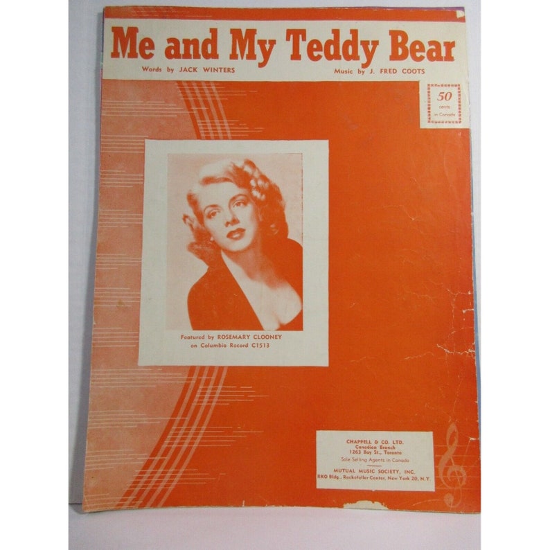 Sheet Music - Me and My Teddy Bear Rosemary Clooney 1950 Piano Lyrics ...