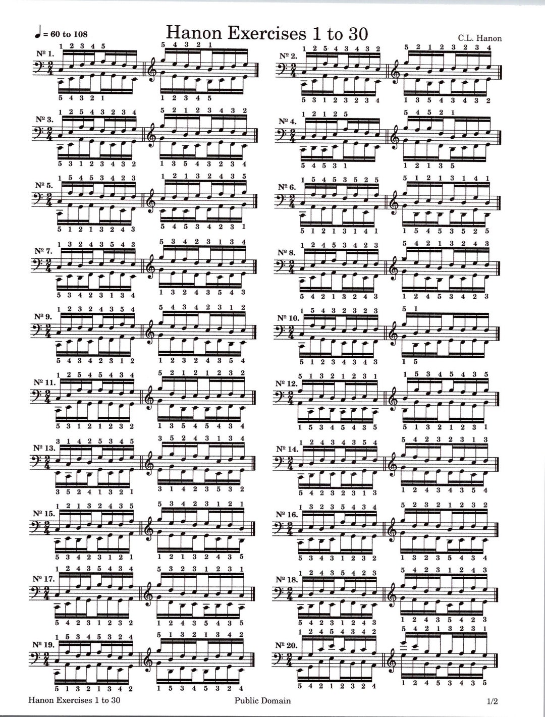 Hanon Exercises 1 to 30 for Piano Digital Sheet Music - Etsy