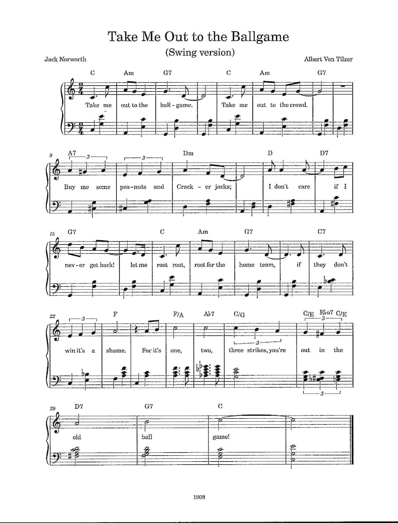 Take Me Out to the Ballgame - Digital Piano With Lyrics Sheet Music ...