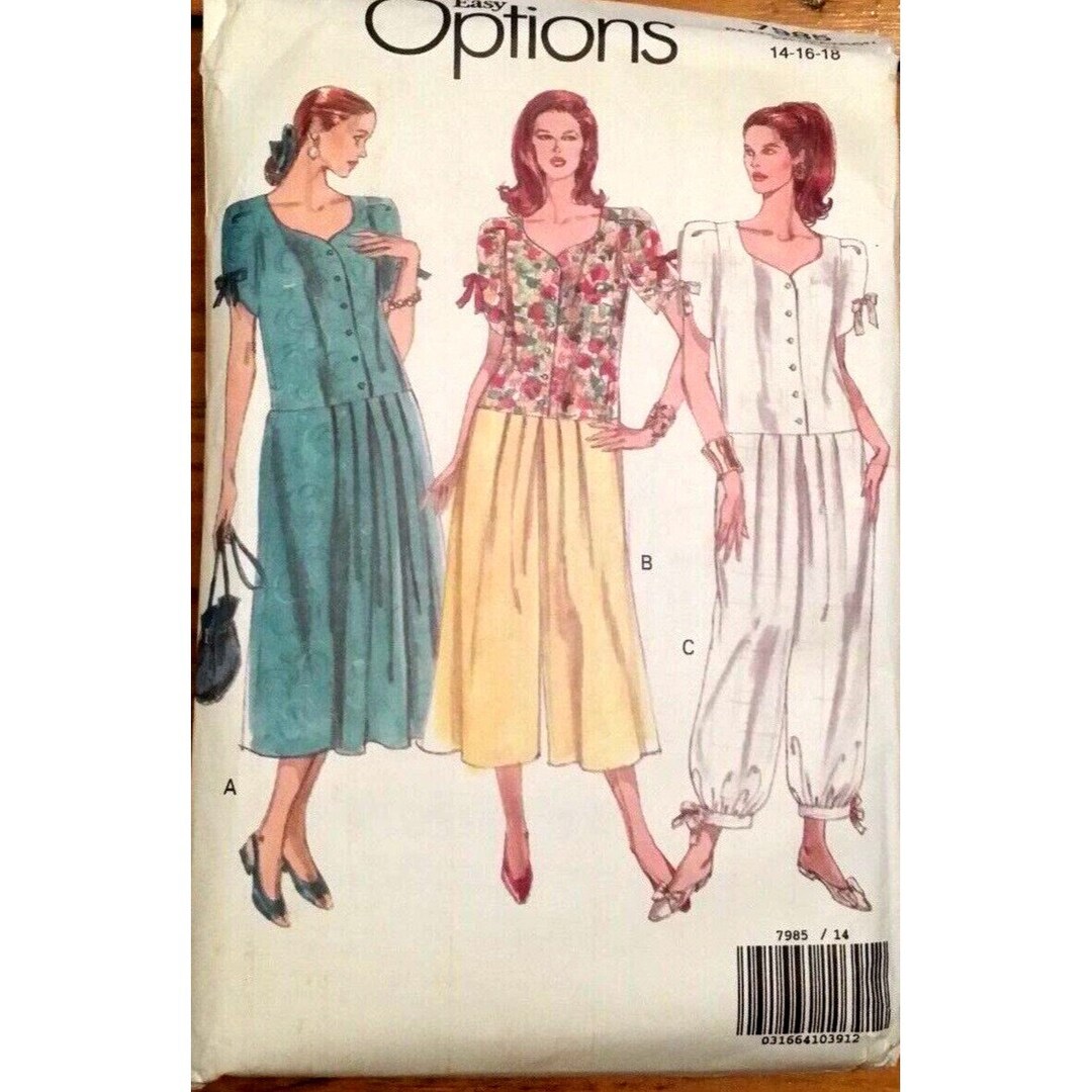 Vogue Dress Pattern 7985 - Sizes 14 - 16 With Variations Uncut 1991 - Etsy