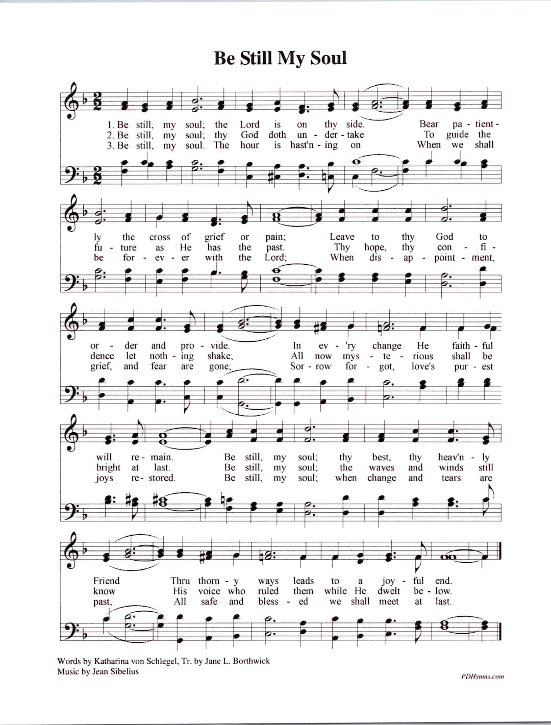 Be Still My Soul by Sibelius - Digital Hymn Tune Piano and Lyrics - Key ...