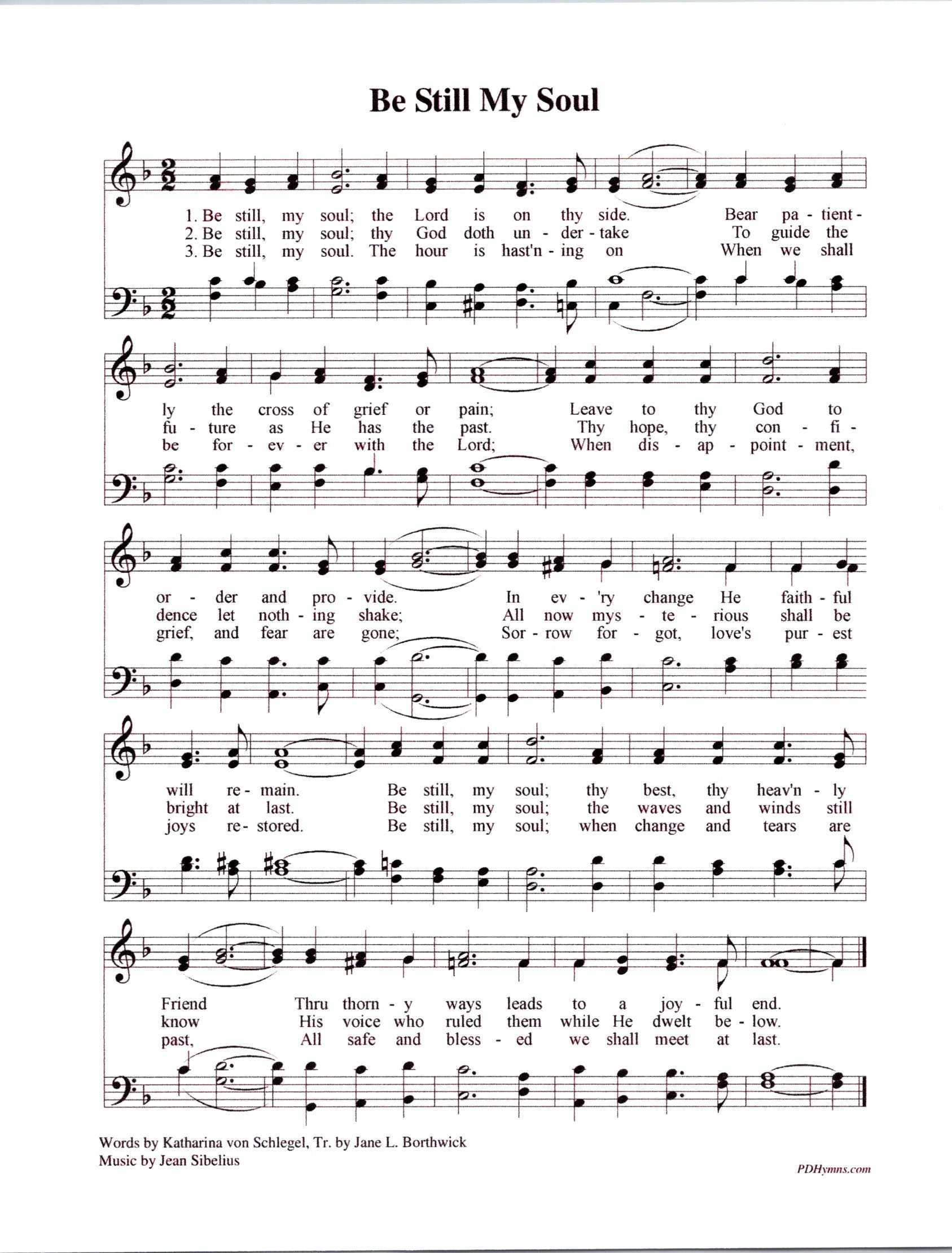 Be Still My Soul by Sibelius - Digital Hymn Tune Piano and Lyrics - Key ...