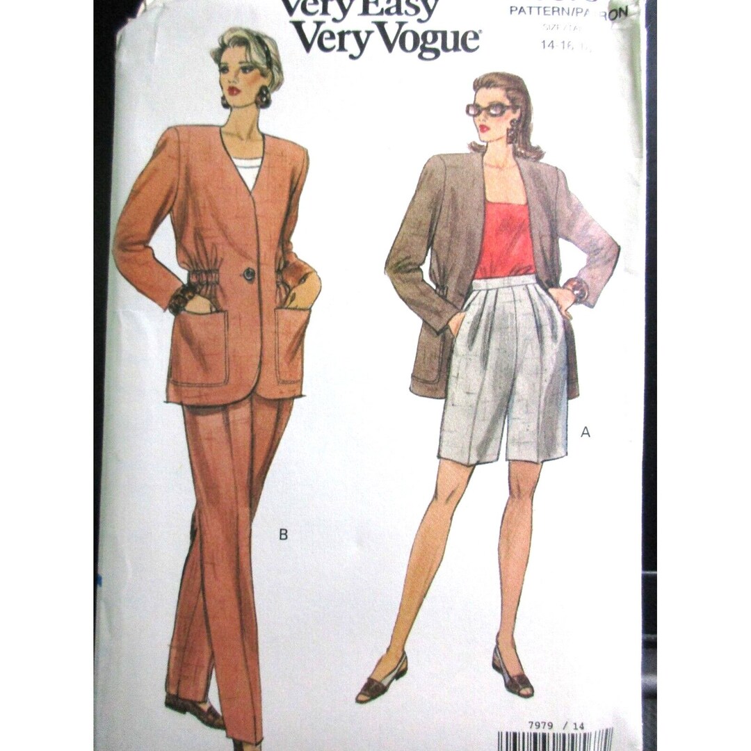 Vogue Pattern 7979 Sizes 14 - 18 Easy Misses Unlined Jacket Pants ...