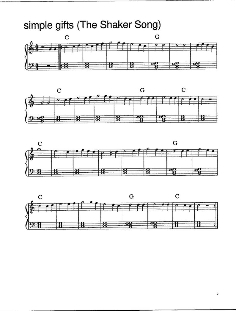 Simple Gifts (the Shaker Song) - Digital Folk Song Early Piano Solo ...