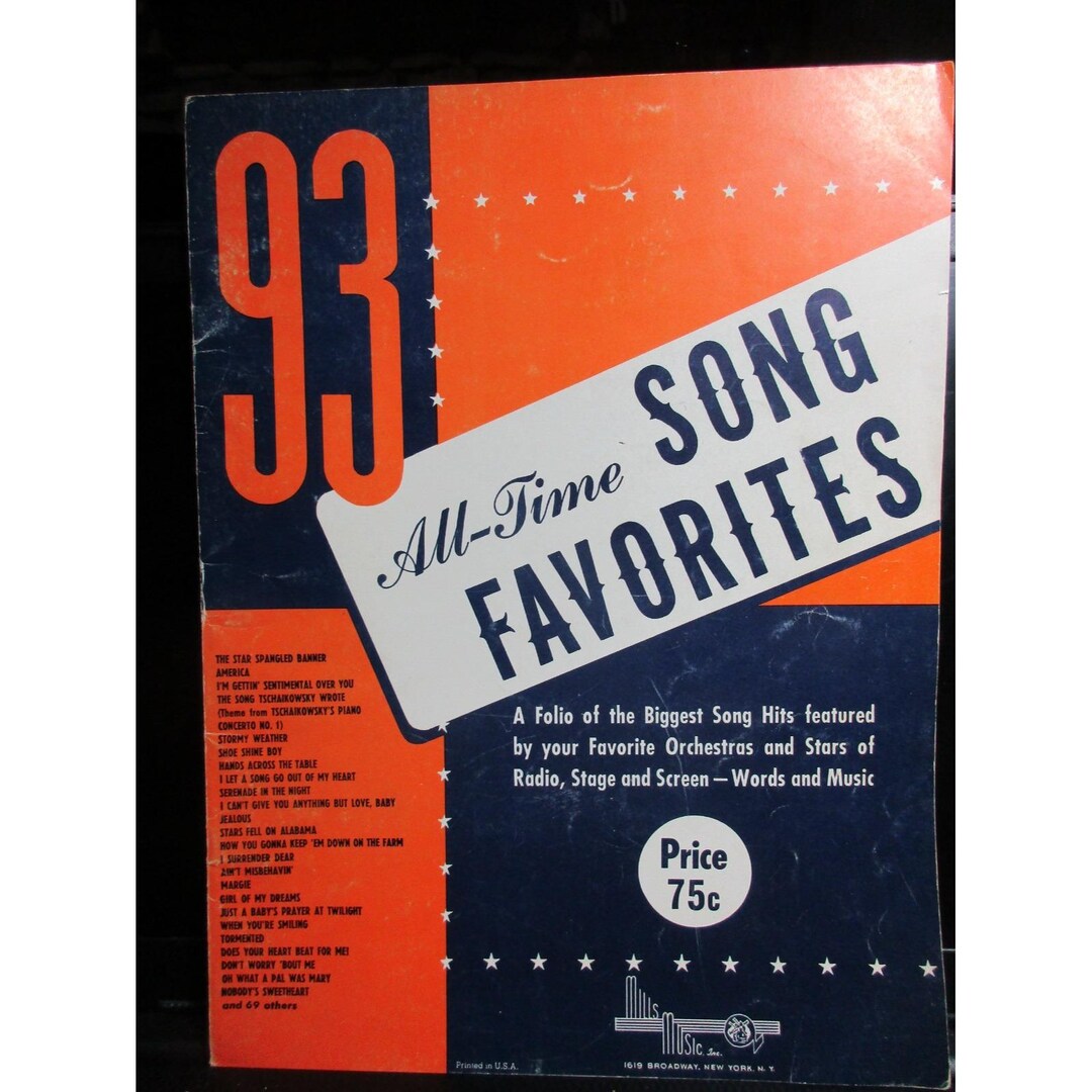 93 All-time Song Favorites Sheet Music Piano Book by Mills Music 1947 ...
