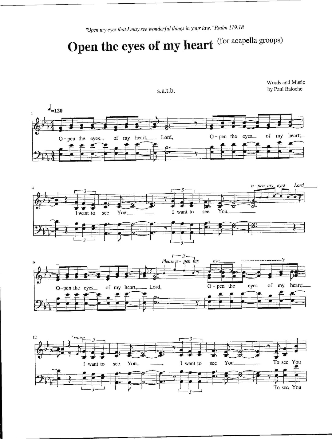 Open the Eyes of My Heart - Digital Download Hymn Tune - Key of E Flat ...