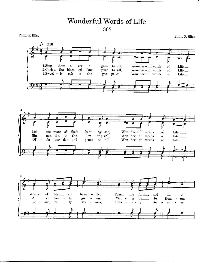 Wonderful Words of Life - Digital Hymn Tune With Lyrics - Key of G - Etsy
