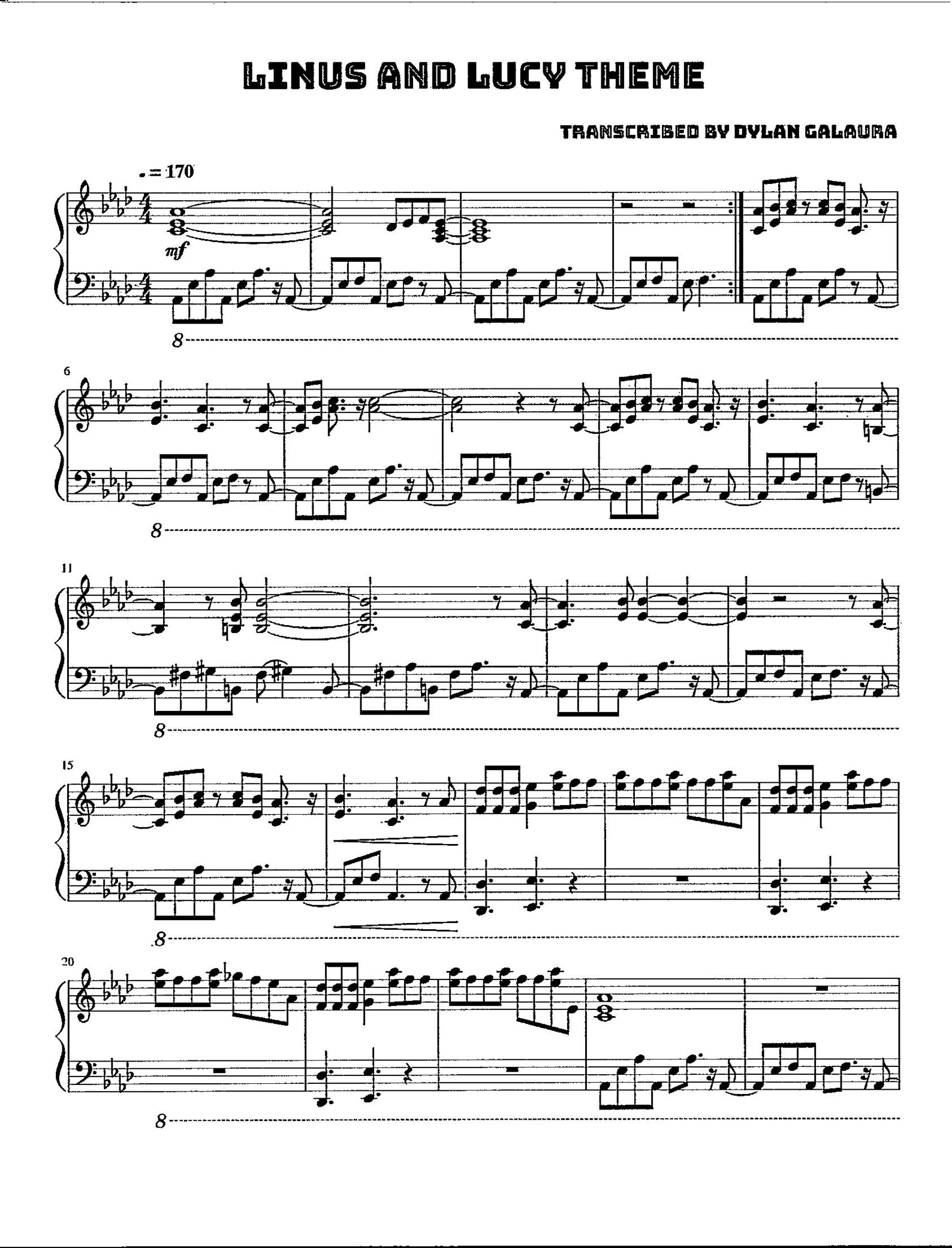 Linus and Lucy Theme - Digital Download Piano Solo - Key of A Flat - Etsy